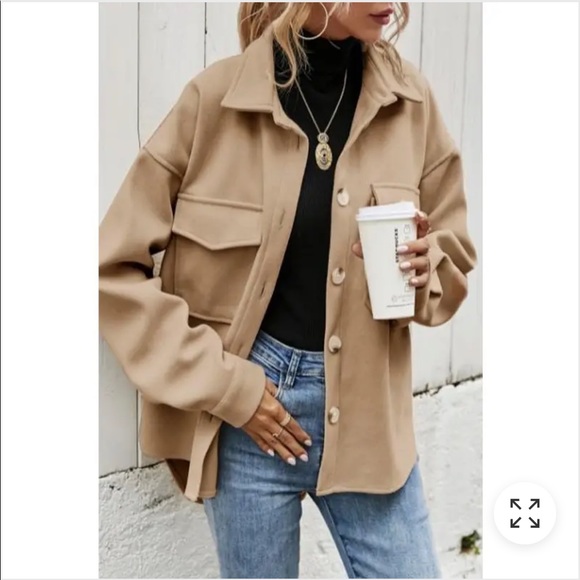 Trend Shop | Jackets & Coats | Long Sleeve Shacket With Pockets Tan ...